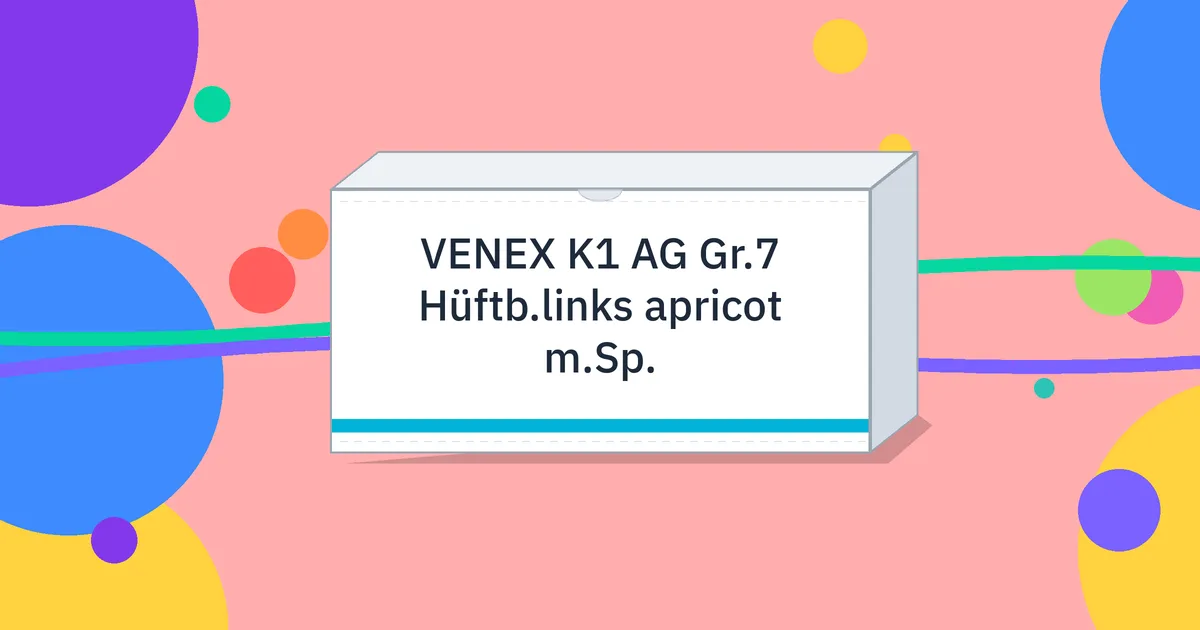 Symbolbild: Packung mit der Aufschrift VENEX K1 AG Gr.7 Hüftb.links apricot m.Sp. (PZN 03200053) – Verfügbarkeit und Bezug in Apotheken in Frankfurt am Main