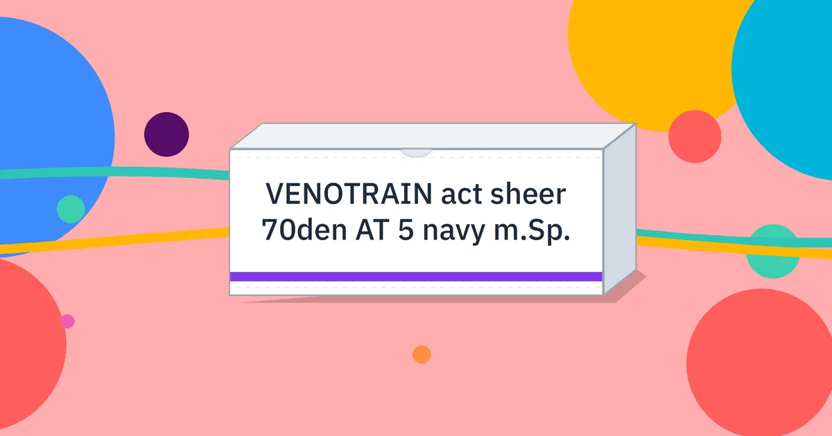 Symbolbild: Packung mit der Aufschrift VENOTRAIN act sheer 70den AT 5 navy m.Sp. (PZN 16206761) – Verfügbarkeit und Bezug in Apotheken in Frankfurt am Main