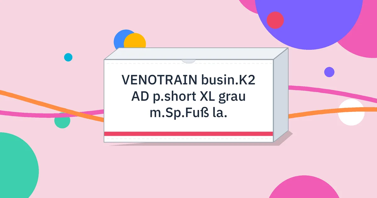 Symbolbild: Packung mit der Aufschrift VENOTRAIN busin.K2 AD p.short XL grau m.Sp.Fuß la. (PZN 19056888) – Verfügbarkeit und Bezug in Apotheken in Frankfurt am Main