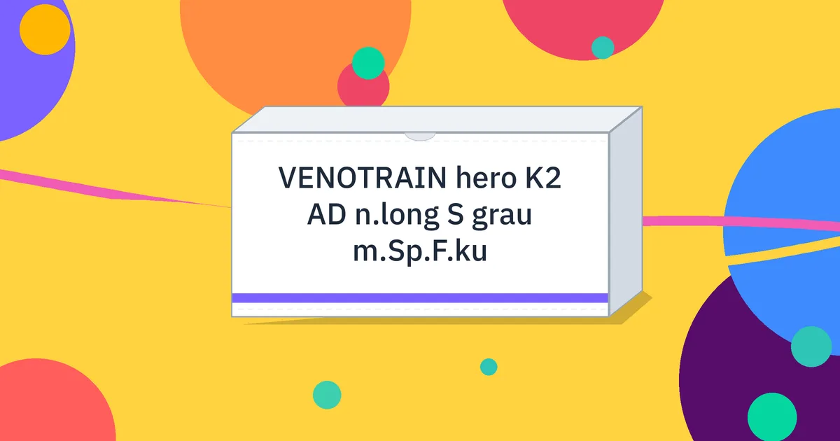 Symbolbild: Packung mit der Aufschrift VENOTRAIN hero K2 AD n.long S grau m.Sp.F.ku (PZN 19190173) – Verfügbarkeit und Bezug in Apotheken in Frankfurt am Main