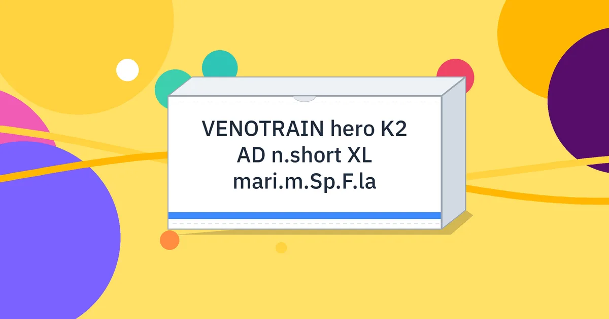 Symbolbild: Packung mit der Aufschrift VENOTRAIN hero K2 AD n.short XL mari.m.Sp.F.la (PZN 19189313) – Verfügbarkeit und Bezug in Apotheken in Frankfurt am Main