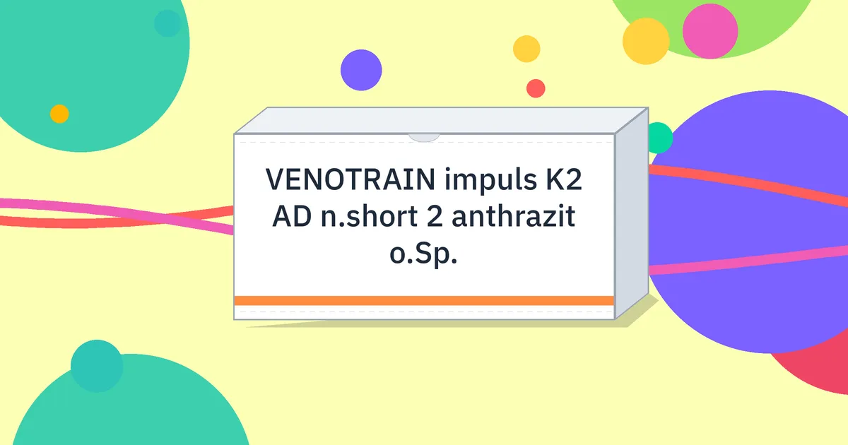 Symbolbild: Packung mit der Aufschrift VENOTRAIN impuls K2 AD n.short 2 anthrazit o.Sp. (PZN 15221913) – Verfügbarkeit und Bezug in Apotheken in Frankfurt am Main