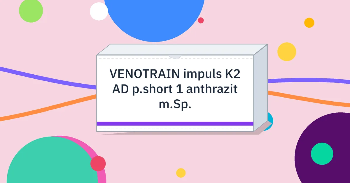 Symbolbild: Packung mit der Aufschrift VENOTRAIN impuls K2 AD p.short 1 anthrazit m.Sp. (PZN 15221770) – Verfügbarkeit und Bezug in Apotheken in Frankfurt am Main