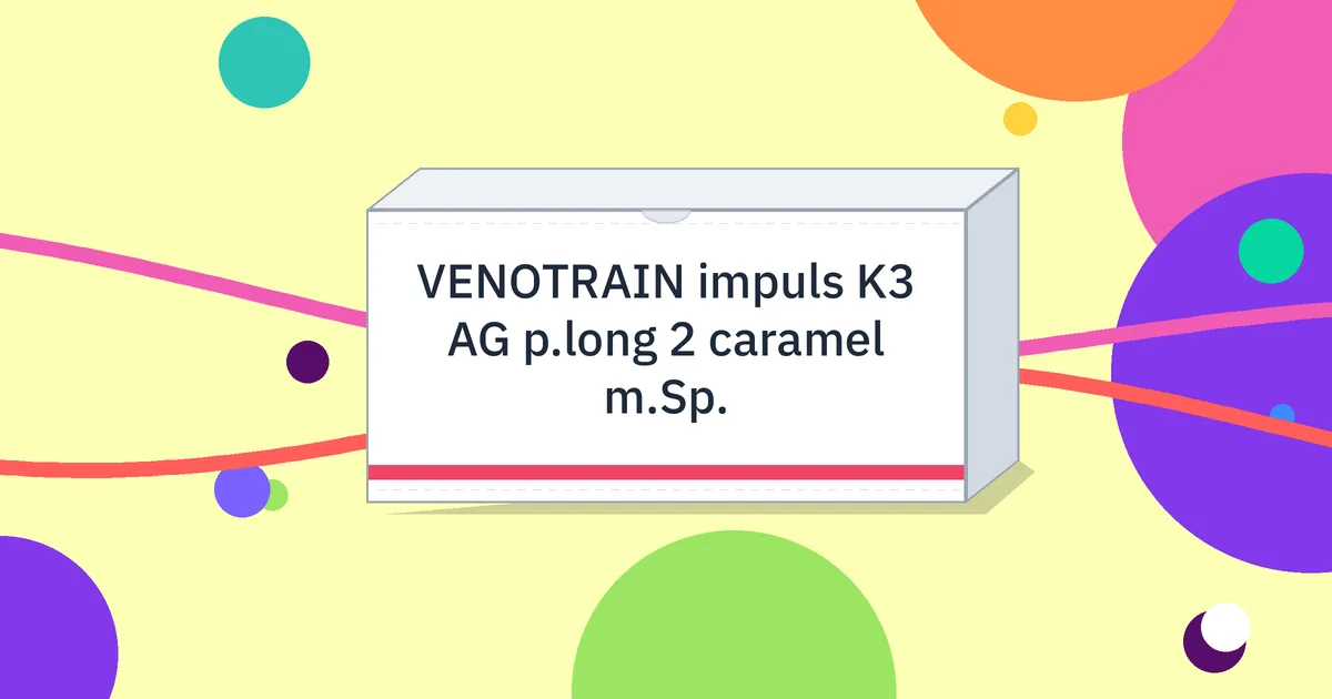 Symbolbild: Packung mit der Aufschrift VENOTRAIN impuls K3 AG p.long 2 caramel m.Sp. (PZN 00496722) – Verfügbarkeit und Bezug in Apotheken in Frankfurt am Main