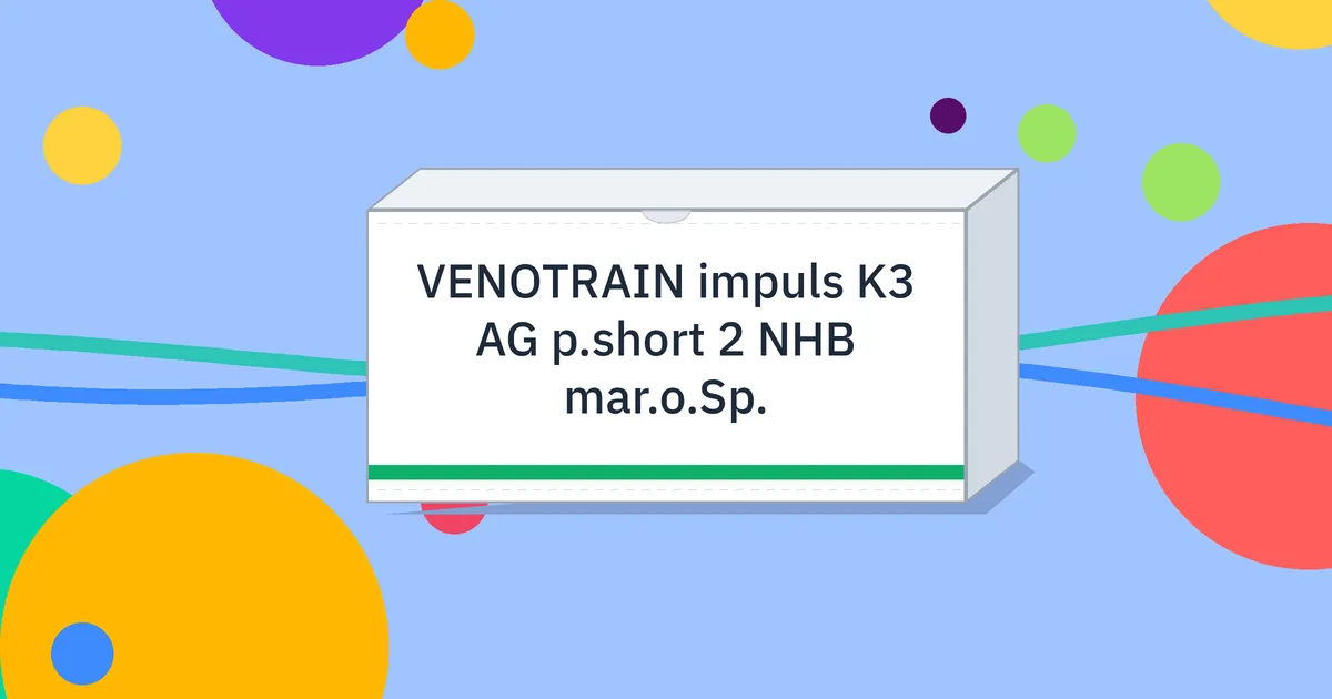 Symbolbild: Packung mit der Aufschrift VENOTRAIN impuls K3 AG p.short 2 NHB mar.o.Sp. (PZN 15215663) – Verfügbarkeit und Bezug in Apotheken in Frankfurt am Main
