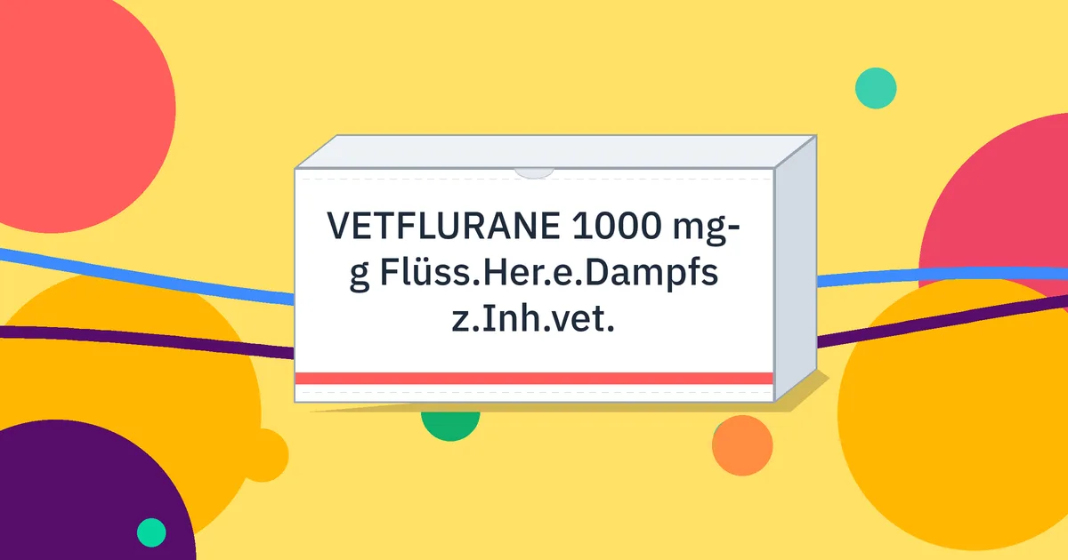 Symbolbild: Packung mit der Aufschrift VETFLURANE 1000 mg-g Flüss.Her.e.Dampfs z.Inh.vet. (PZN 04001404) – Verfügbarkeit und Bezug in Apotheken in Frankfurt am Main