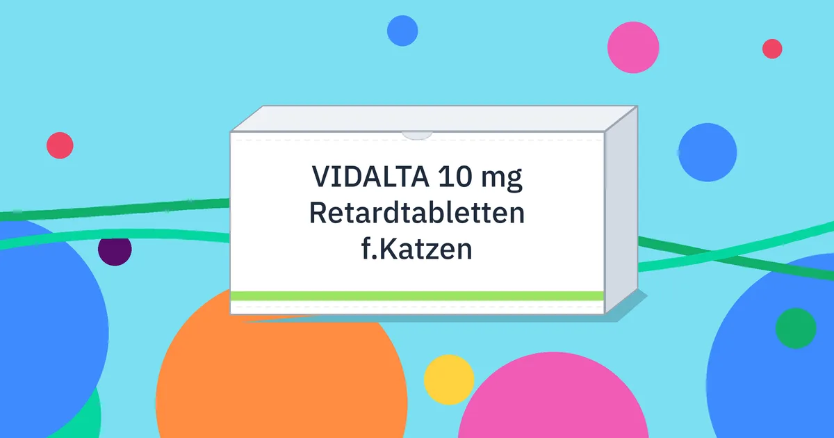 Symbolbild: Packung mit der Aufschrift VIDALTA 10 mg Retardtabletten f.Katzen (PZN 09732259) – Verfügbarkeit und Bezug in Apotheken in Frankfurt am Main
