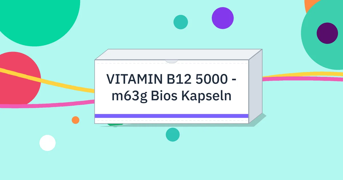 Symbolbild: Packung mit der Aufschrift VITAMIN B12 5000 -m63g Bios Kapseln (PZN 17823390) – Verfügbarkeit und Bezug in Apotheken in Frankfurt am Main
