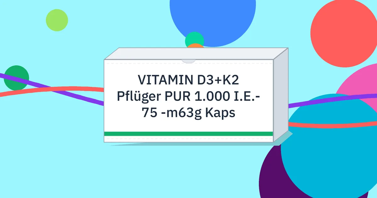 Symbolbild: Packung mit der Aufschrift VITAMIN D3+K2 Pflüger PUR 1.000 I.E.-75 -m63g Kaps (PZN 19160841) – Verfügbarkeit und Bezug in Apotheken in Frankfurt am Main