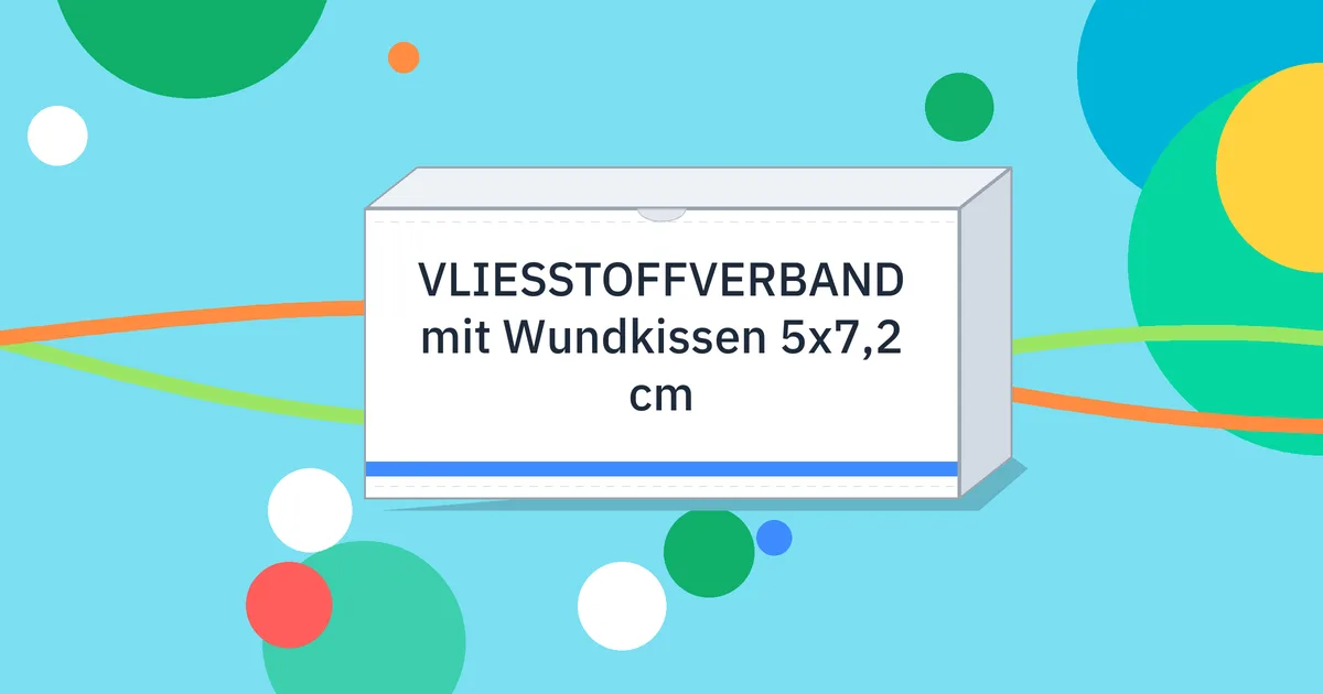Symbolbild: Packung mit der Aufschrift VLIESSTOFFVERBAND mit Wundkissen 5x7,2 cm (PZN 18260026) – Verfügbarkeit und Bezug in Apotheken in Frankfurt am Main