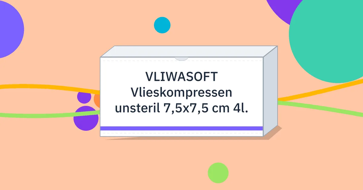 Symbolbild: Packung mit der Aufschrift VLIWASOFT Vlieskompressen unsteril 7,5x7,5 cm 4l. (PZN 03806927) – Verfügbarkeit und Bezug in Apotheken in Frankfurt am Main