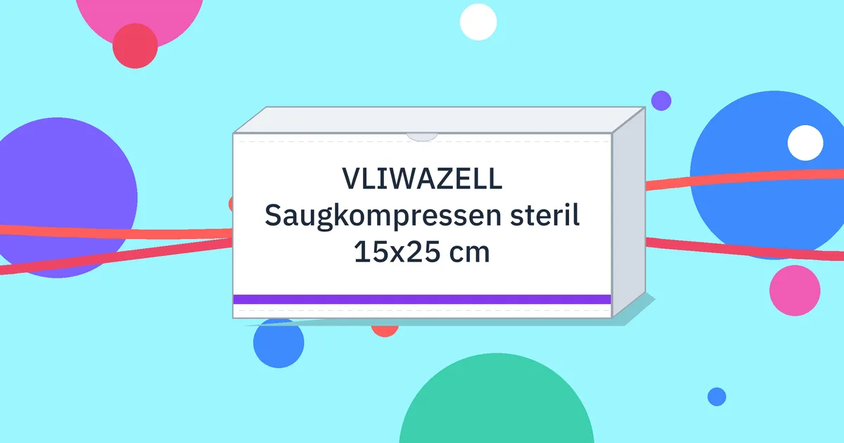 Symbolbild: Packung mit der Aufschrift VLIWAZELL Saugkompressen steril 15x25 cm (PZN 14444338) – Verfügbarkeit und Bezug in Apotheken in Frankfurt am Main