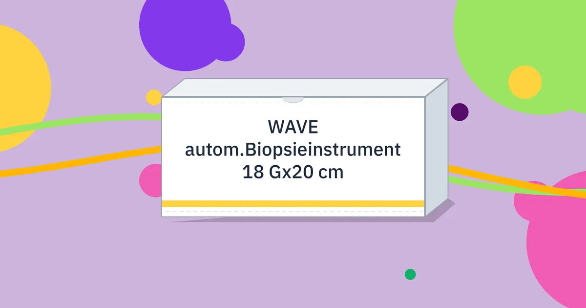 Symbolbild: Packung mit der Aufschrift WAVE autom.Biopsieinstrument 18 Gx20 cm (PZN 19529861) – Verfügbarkeit und Bezug in Apotheken in Frankfurt am Main