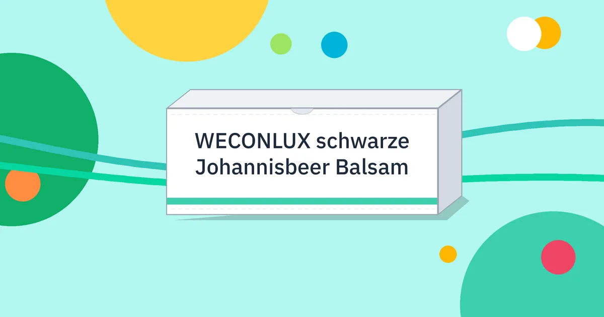 Symbolbild: Packung mit der Aufschrift WECONLUX schwarze Johannisbeer Balsam (PZN 12726883) – Verfügbarkeit und Bezug in Apotheken in Frankfurt am Main