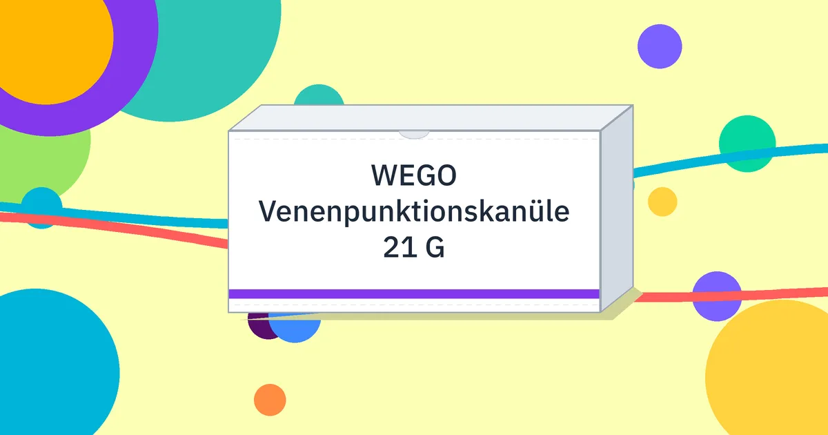 Symbolbild: Packung mit der Aufschrift WEGO Venenpunktionskanüle 21 G (PZN 20058504) – Verfügbarkeit und Bezug in Apotheken in Frankfurt am Main