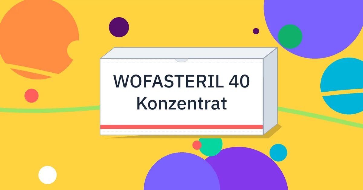 Symbolbild: Packung mit der Aufschrift WOFASTERIL 40 Konzentrat (PZN 09783759) – Verfügbarkeit und Bezug in Apotheken in Frankfurt am Main