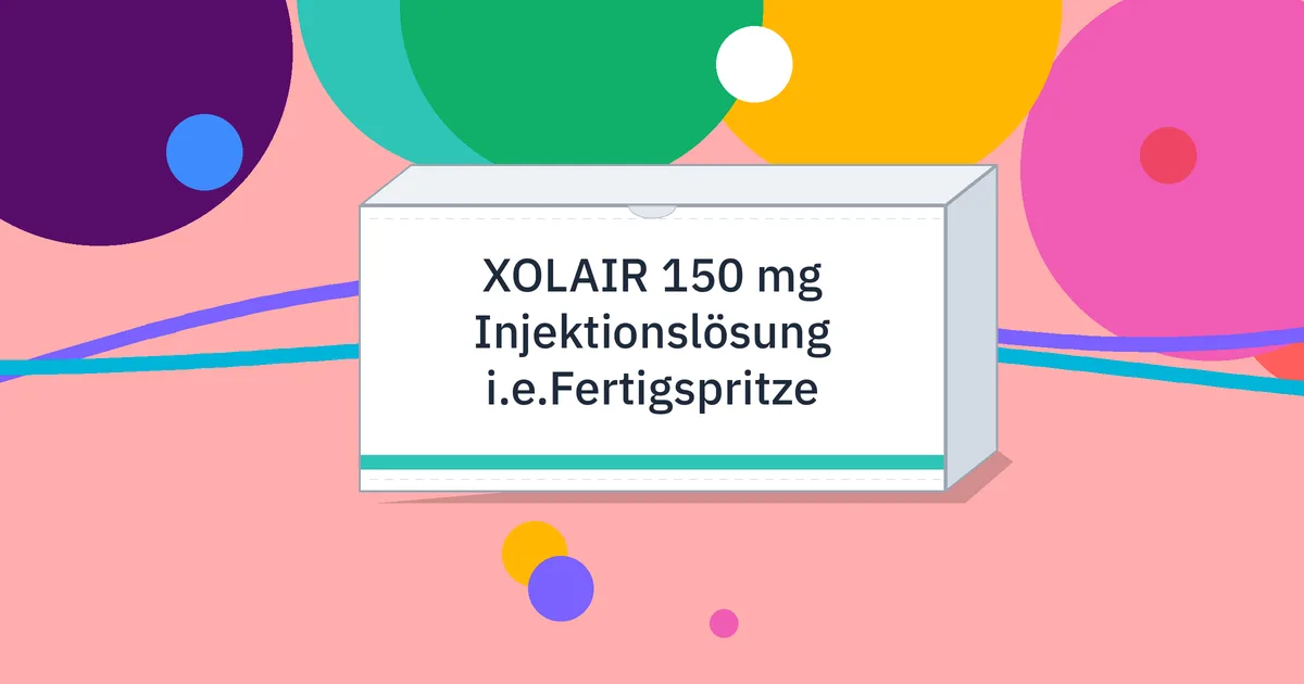 Symbolbild: Packung mit der Aufschrift XOLAIR 150 mg Injektionslösung i.e.Fertigspritze (PZN 20135759) – Verfügbarkeit und Bezug in Apotheken in Frankfurt am Main