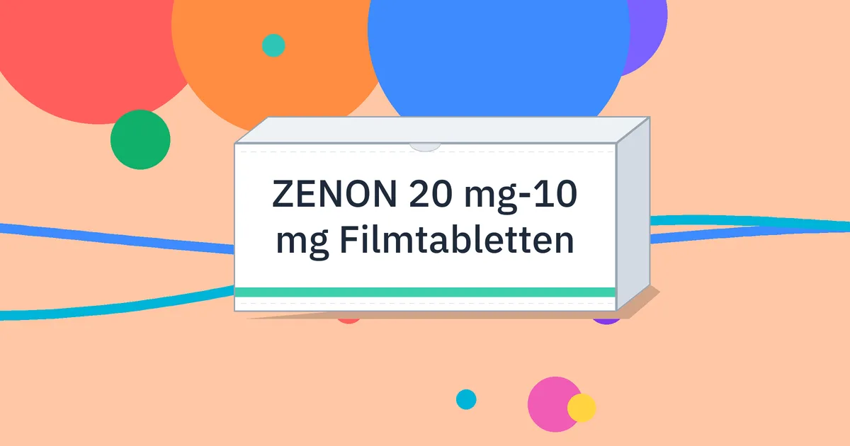 Symbolbild: Packung mit der Aufschrift ZENON 20 mg-10 mg Filmtabletten (PZN 15638777) – Verfügbarkeit und Bezug in Apotheken in Frankfurt am Main
