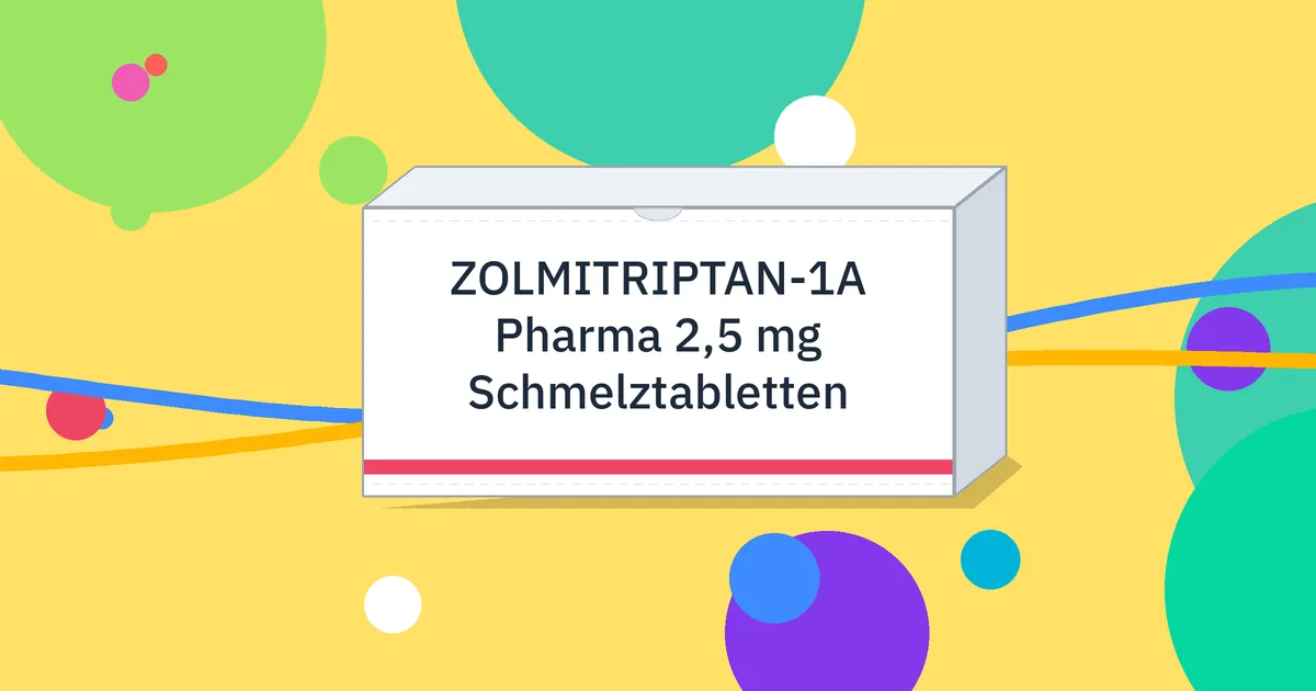 Symbolbild: Packung mit der Aufschrift ZOLMITRIPTAN-1A Pharma 2,5 mg Schmelztabletten (PZN 09528961) – Verfügbarkeit und Bezug in Apotheken in Frankfurt am Main