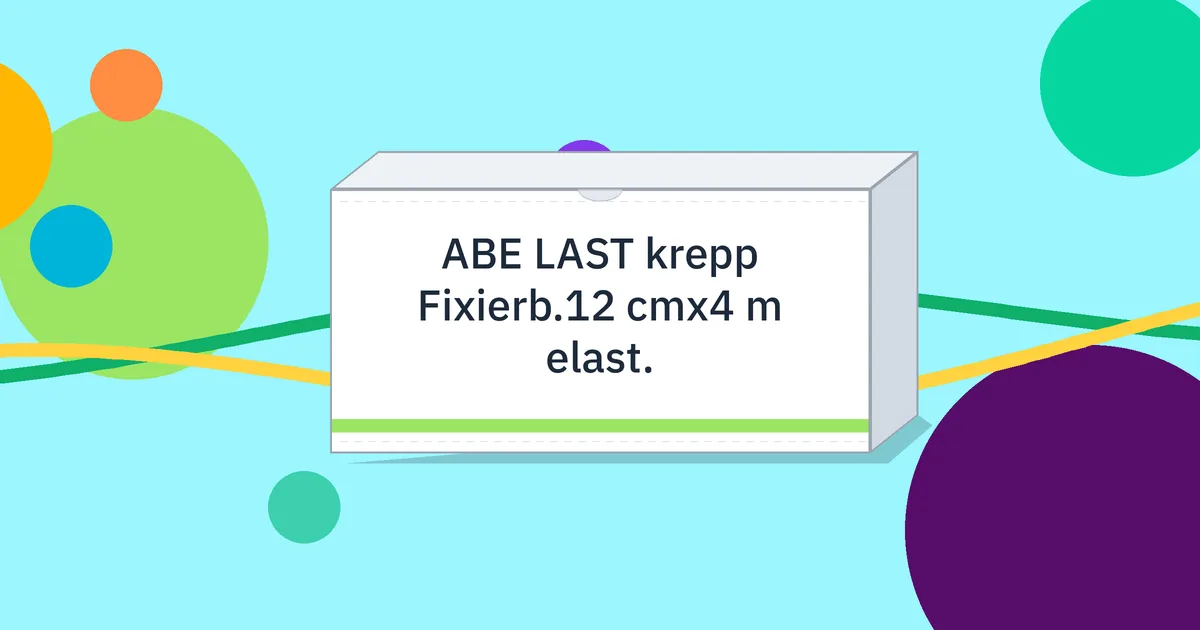 Symbolbild: Packung mit der Aufschrift ABE LAST krepp Fixierb.12 cmx4 m elast. (PZN 07198353) – Verfügbarkeit und Bezug in Apotheken in Frankfurt am Main