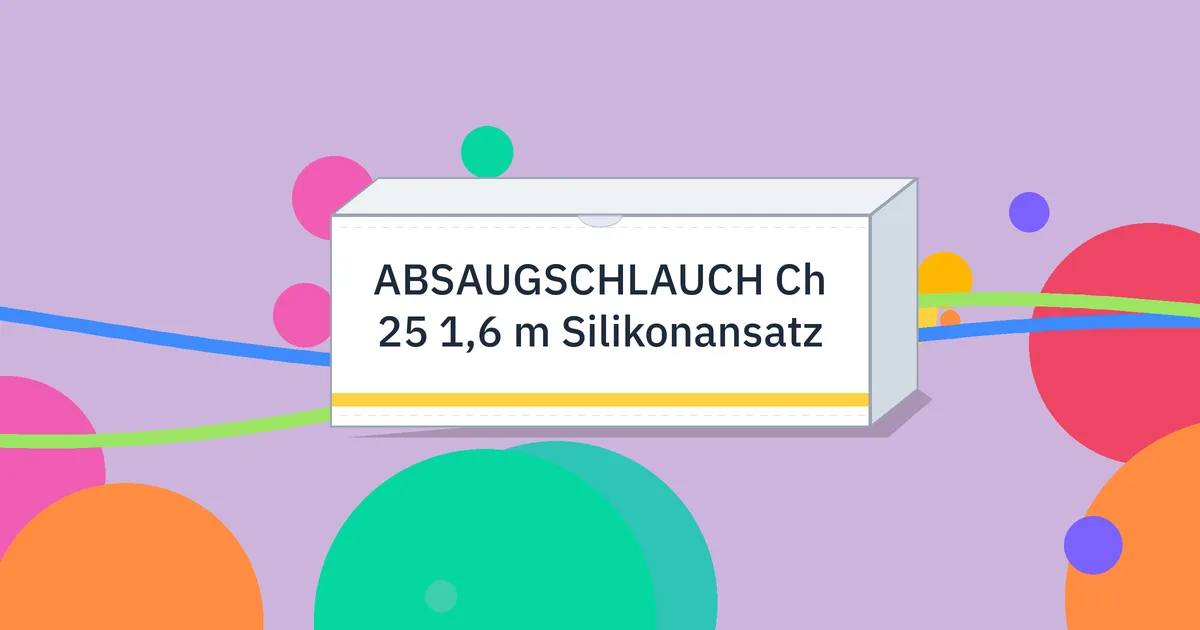 Symbolbild: Packung mit der Aufschrift ABSAUGSCHLAUCH Ch 25 1,6 m Silikonansatz (PZN 17484249) – Verfügbarkeit und Bezug in Apotheken in Frankfurt am Main