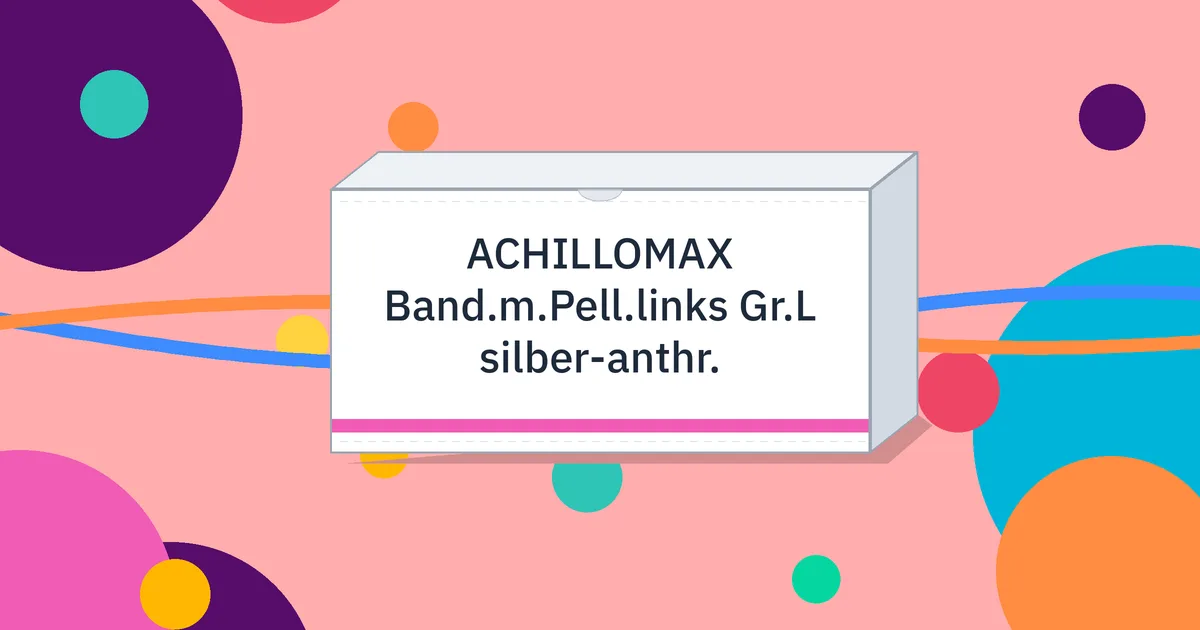 Symbolbild: Packung mit der Aufschrift ACHILLOMAX Band.m.Pell.links Gr.L silber-anthr. (PZN 11565716) – Verfügbarkeit und Bezug in Apotheken in Frankfurt am Main