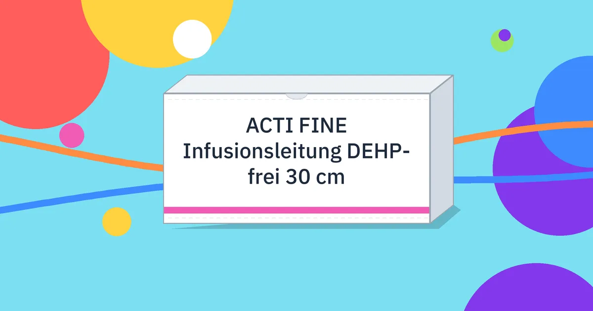 Symbolbild: Packung mit der Aufschrift ACTI FINE Infusionsleitung DEHP-frei 30 cm (PZN 10526298) – Verfügbarkeit und Bezug in Apotheken in Frankfurt am Main
