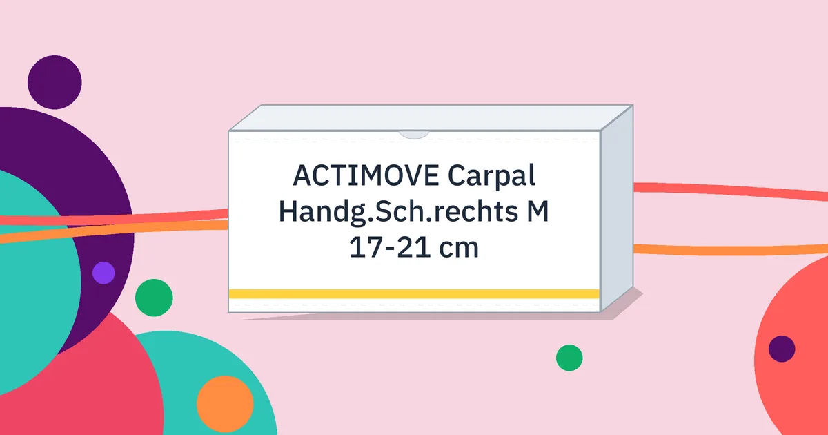 Symbolbild: Packung mit der Aufschrift ACTIMOVE Carpal Handg.Sch.rechts M 17-21 cm (PZN 17949145) – Verfügbarkeit und Bezug in Apotheken in Frankfurt am Main