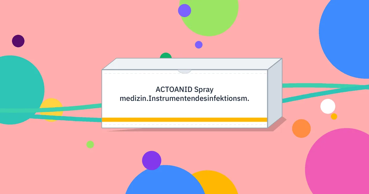 Symbolbild: Packung mit der Aufschrift ACTOANID Spray medizin.Instrumentendesinfektionsm. (PZN 09545497) – Verfügbarkeit und Bezug in Apotheken in Frankfurt am Main