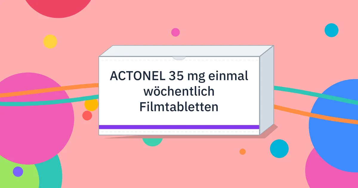 Symbolbild: Packung mit der Aufschrift ACTONEL 35 mg einmal wöchentlich Filmtabletten (PZN 05904752) – Verfügbarkeit und Bezug in Apotheken in Frankfurt am Main