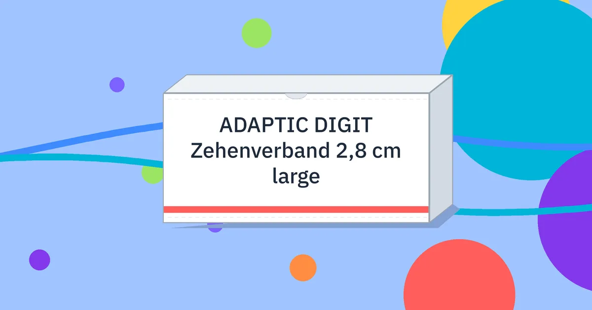 Symbolbild: Packung mit der Aufschrift ADAPTIC DIGIT Zehenverband 2,8 cm large (PZN 19643887) – Verfügbarkeit und Bezug in Apotheken in Frankfurt am Main