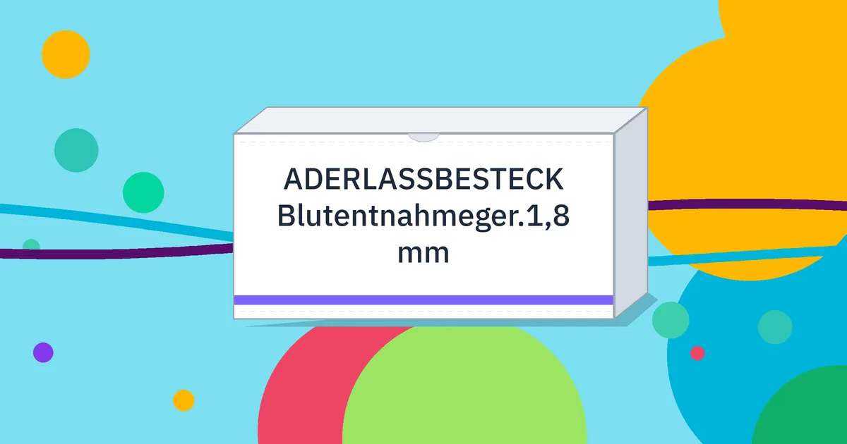 Symbolbild: Packung mit der Aufschrift ADERLASSBESTECK Blutentnahmeger.1,8 mm (PZN 08482441) – Verfügbarkeit und Bezug in Apotheken in Frankfurt am Main