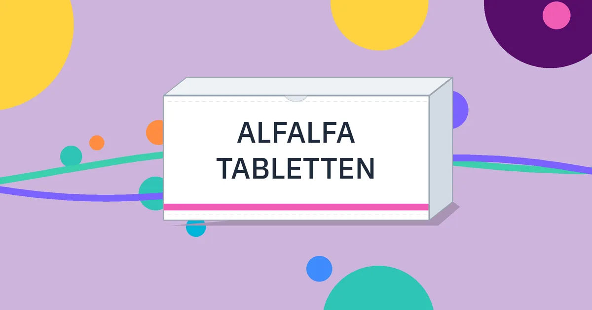 Symbolbild: Packung mit der Aufschrift ALFALFA TABLETTEN (PZN 02846971) – Verfügbarkeit und Bezug in Apotheken in Frankfurt am Main