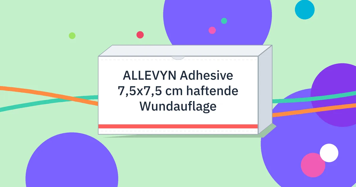 Symbolbild: Packung mit der Aufschrift ALLEVYN Adhesive 7,5x7,5 cm haftende Wundauflage (PZN 17830680) – Verfügbarkeit und Bezug in Apotheken in Frankfurt am Main