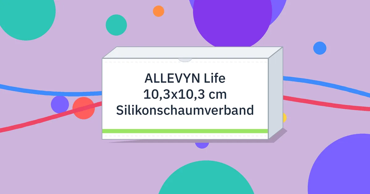 Symbolbild: Packung mit der Aufschrift ALLEVYN Life 10,3x10,3 cm Silikonschaumverband (PZN 10999482) – Verfügbarkeit und Bezug in Apotheken in Frankfurt am Main