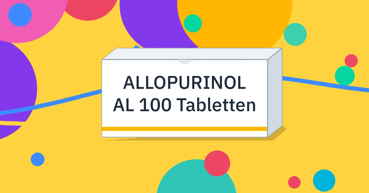 Symbolbild: Packung mit der Aufschrift ALLOPURINOL AL 100 Tabletten (PZN 03399818) – Verfügbarkeit und Bezug in Apotheken in Frankfurt am Main