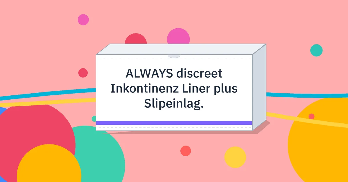 Symbolbild: Packung mit der Aufschrift ALWAYS discreet Inkontinenz Liner plus Slipeinlag. (PZN 12410341) – Verfügbarkeit und Bezug in Apotheken in Frankfurt am Main
