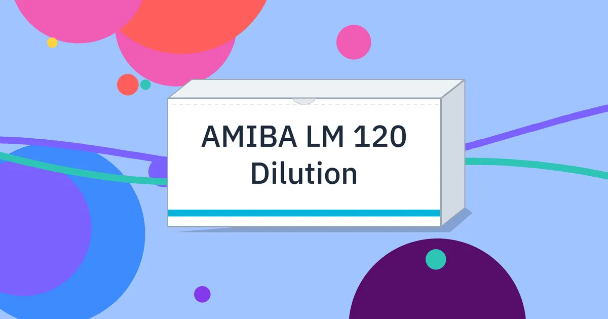 Symbolbild: Packung mit der Aufschrift AMIBA LM 120 Dilution (PZN 13318844) – Verfügbarkeit und Bezug in Apotheken in Frankfurt am Main