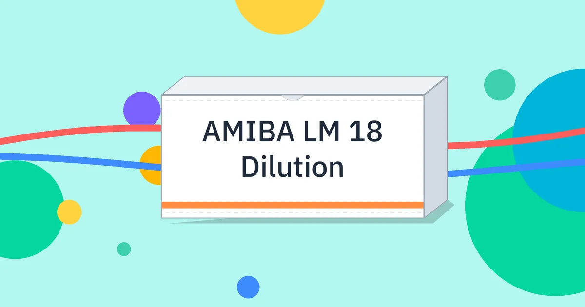 Symbolbild: Packung mit der Aufschrift AMIBA LM 18 Dilution (PZN 13318608) – Verfügbarkeit und Bezug in Apotheken in Frankfurt am Main