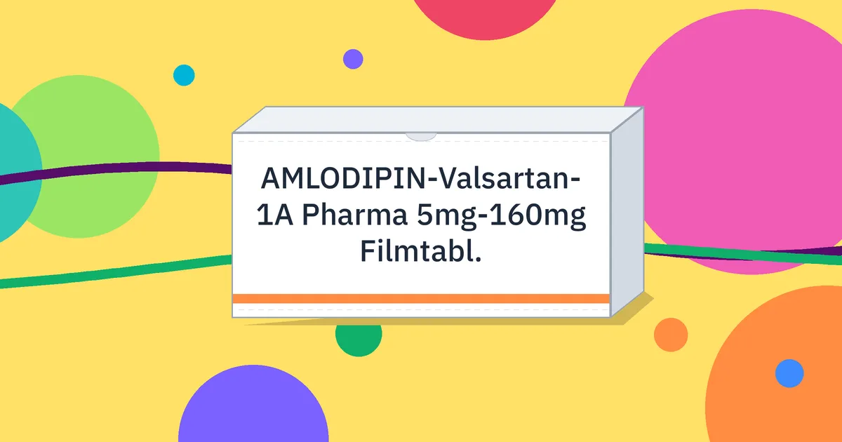 Symbolbild: Packung mit der Aufschrift AMLODIPIN-Valsartan-1A Pharma 5mg-160mg Filmtabl. (PZN 18676672) – Verfügbarkeit und Bezug in Apotheken in Frankfurt am Main