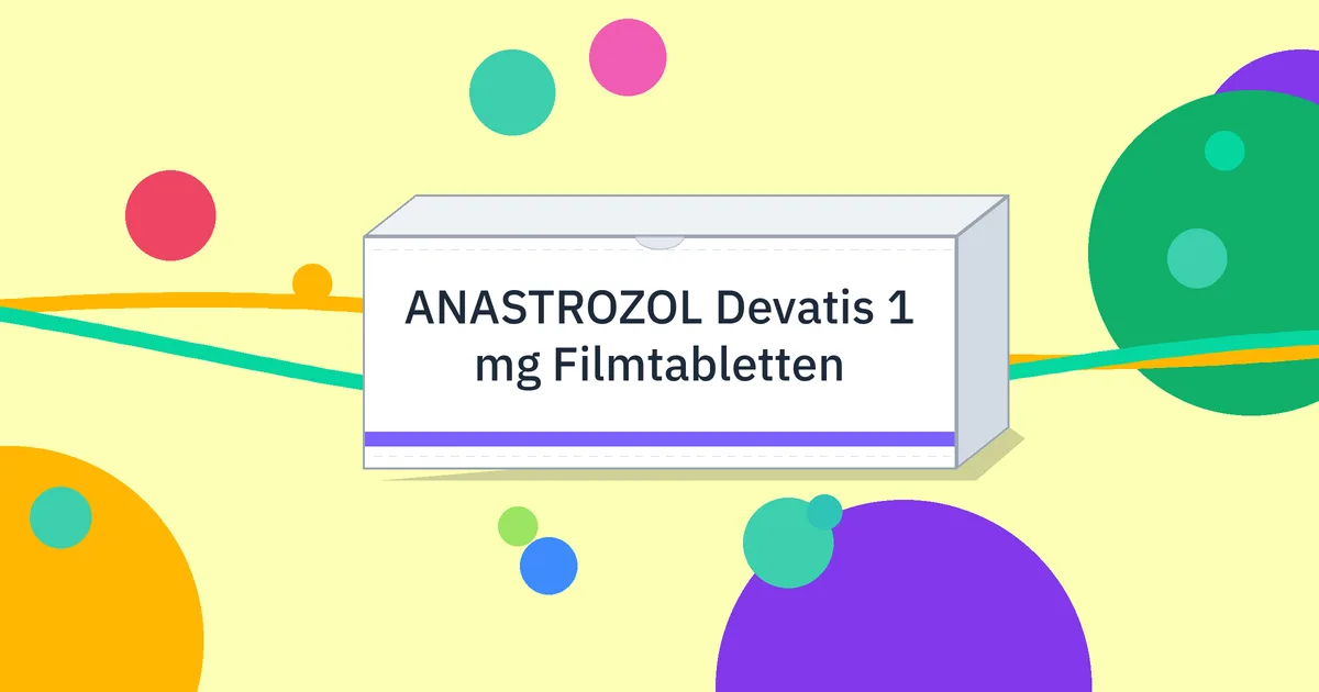 Symbolbild: Packung mit der Aufschrift ANASTROZOL Devatis 1 mg Filmtabletten (PZN 11539067) – Verfügbarkeit und Bezug in Apotheken in Frankfurt am Main