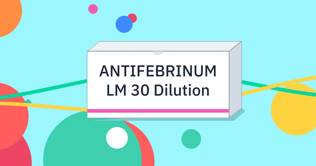 Symbolbild: Packung mit der Aufschrift ANTIFEBRINUM LM 30 Dilution (PZN 13371927) – Verfügbarkeit und Bezug in Apotheken in Frankfurt am Main