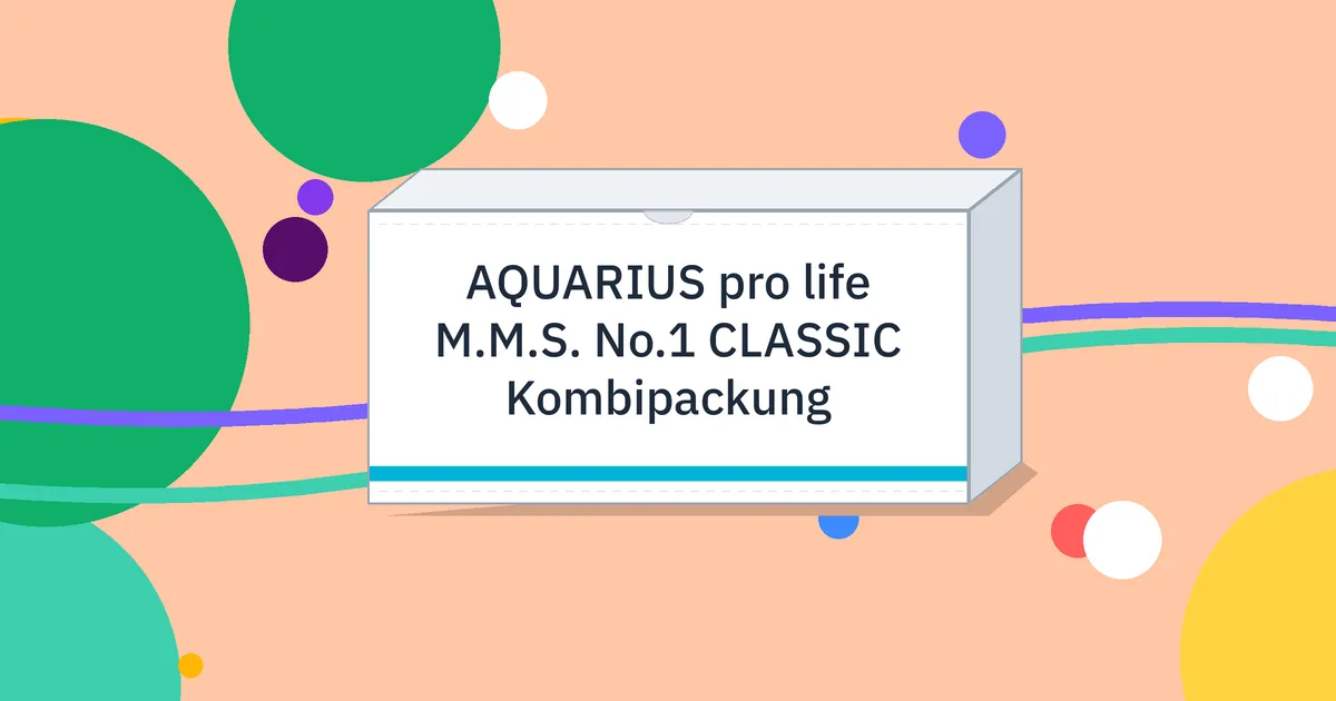 Symbolbild: Packung mit der Aufschrift AQUARIUS pro life M.M.S. No.1 CLASSIC Kombipackung (PZN 18007043) – Verfügbarkeit und Bezug in Apotheken in Frankfurt am Main
