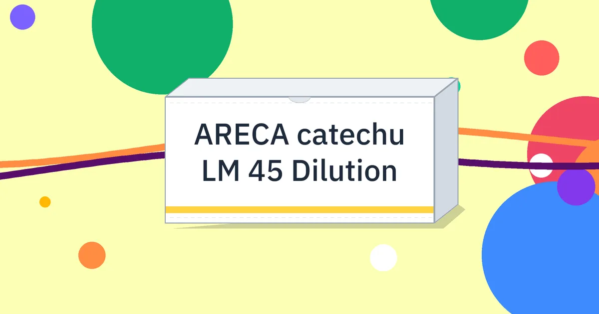 Symbolbild: Packung mit der Aufschrift ARECA catechu LM 45 Dilution (PZN 13389063) – Verfügbarkeit und Bezug in Apotheken in Frankfurt am Main