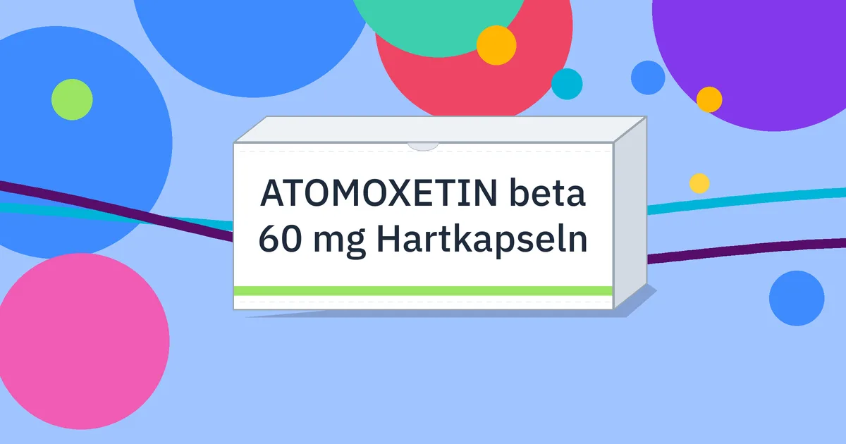 Symbolbild: Packung mit der Aufschrift ATOMOXETIN beta 60 mg Hartkapseln (PZN 14244183) – Verfügbarkeit und Bezug in Apotheken in Frankfurt am Main