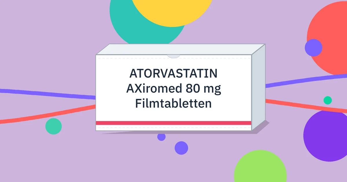 Symbolbild: Packung mit der Aufschrift ATORVASTATIN AXiromed 80 mg Filmtabletten (PZN 13817323) – Verfügbarkeit und Bezug in Apotheken in Frankfurt am Main