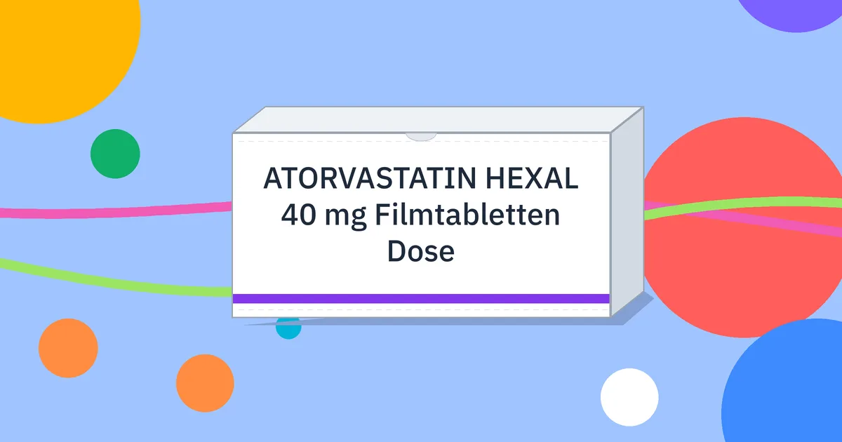Symbolbild: Packung mit der Aufschrift ATORVASTATIN HEXAL 40 mg Filmtabletten Dose (PZN 17607114) – Verfügbarkeit und Bezug in Apotheken in Frankfurt am Main