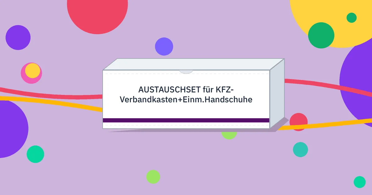 Symbolbild: Packung mit der Aufschrift AUSTAUSCHSET für KFZ-Verbandkasten+Einm.Handschuhe (PZN 07271245) – Verfügbarkeit und Bezug in Apotheken in Frankfurt am Main