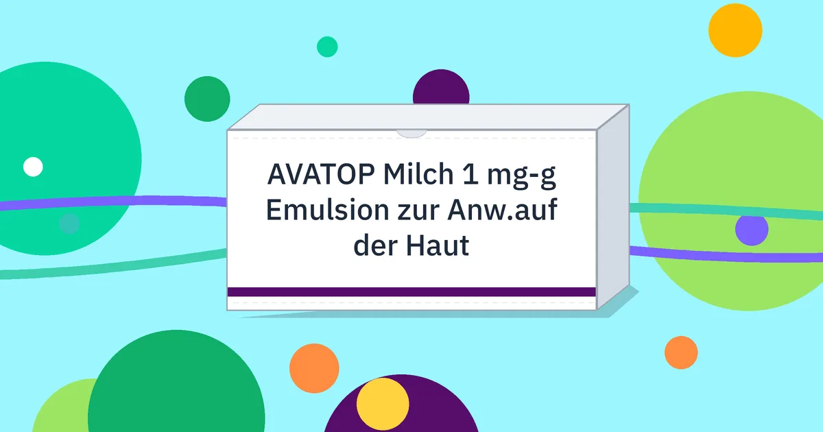 Symbolbild: Packung mit der Aufschrift AVATOP Milch 1 mg-g Emulsion zur Anw.auf der Haut (PZN 19984080) – Verfügbarkeit und Bezug in Apotheken in Frankfurt am Main