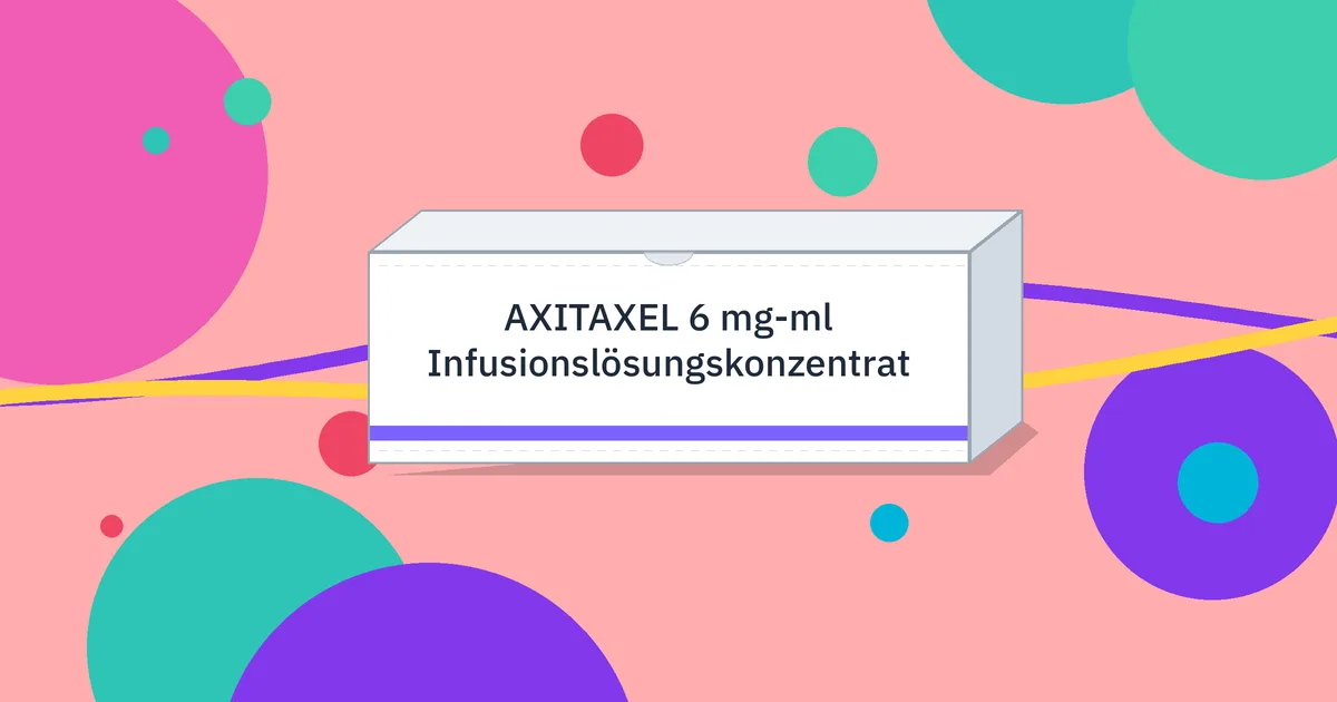 Symbolbild: Packung mit der Aufschrift AXITAXEL 6 mg-ml Infusionslösungskonzentrat (PZN 05121808) – Verfügbarkeit und Bezug in Apotheken in Frankfurt am Main